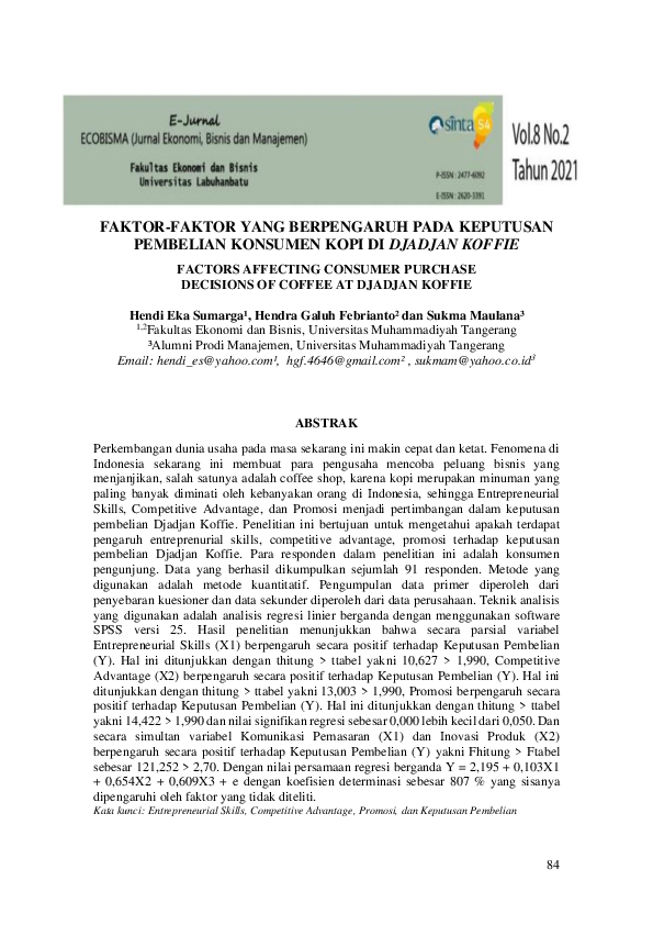 (PDF) Faktor-Faktor Yang Berpengaruh Pada Keputusan Pembelian Konsumen Kopi DI Djadjan Koffie