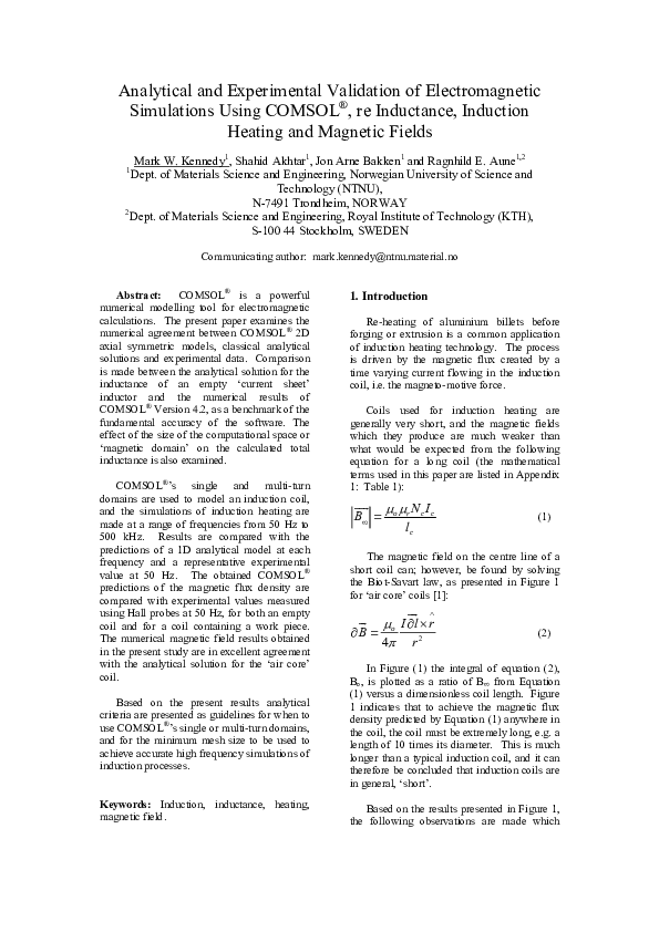 Pdf Analytical And Experimental Validation Of Electromagnetic Simulations Using Comsol® Re