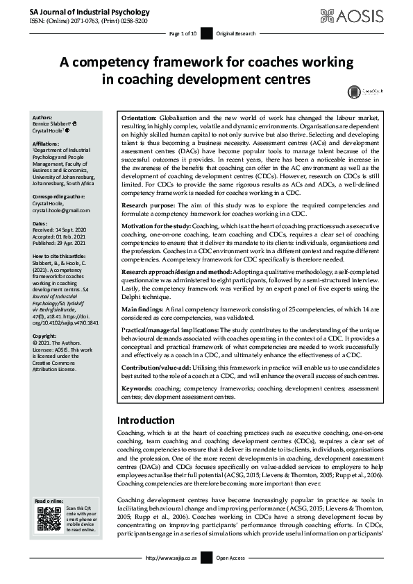 (PDF) A competency framework for coaches working in coaching ...