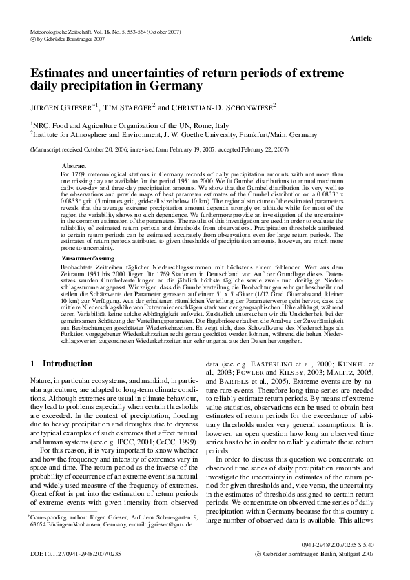 (PDF) Estimates and uncertainties of return periods of extreme daily ...