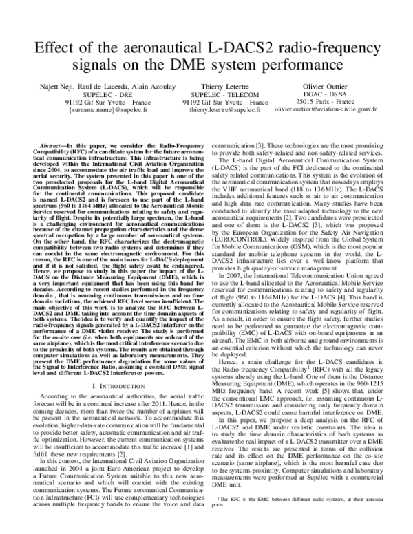 (PDF) Effect of the Aeronautical L-DACS2 Radio-Frequency Signals on the ...