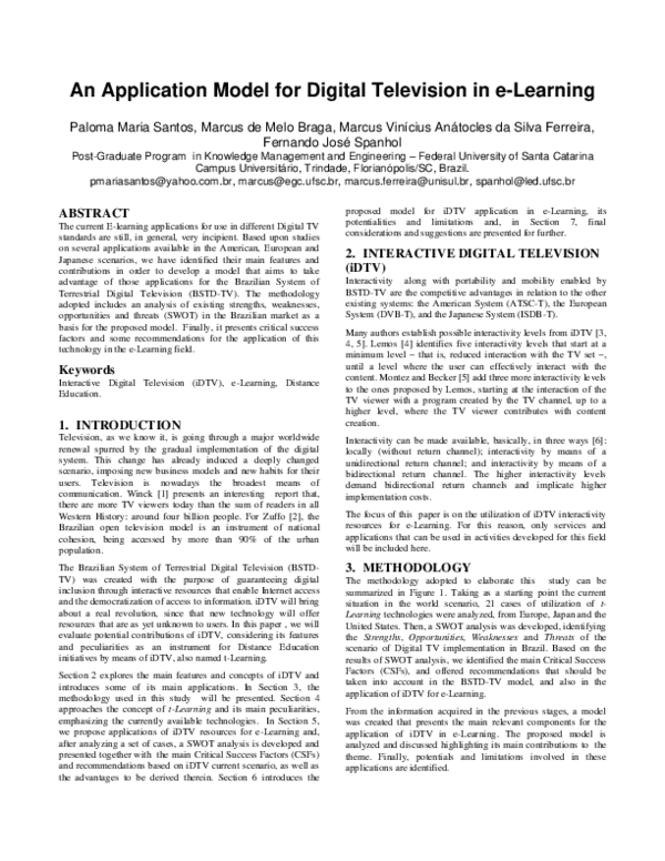 (PDF) An Application Model for Digital Television in e-Learning