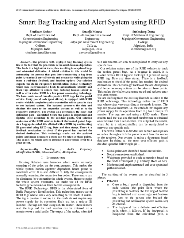 (PDF) Smart bag tracking and alert system using RFID