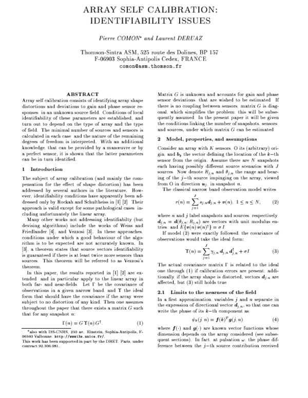 (PDF) Identifiability in Array Self Calibration