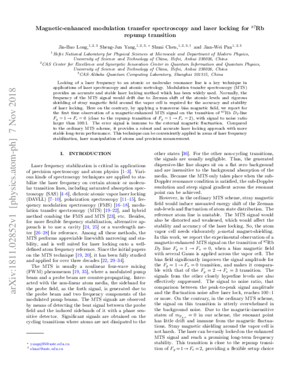(PDF) Magnetic-enhanced modulation transfer spectroscopy and laser ...