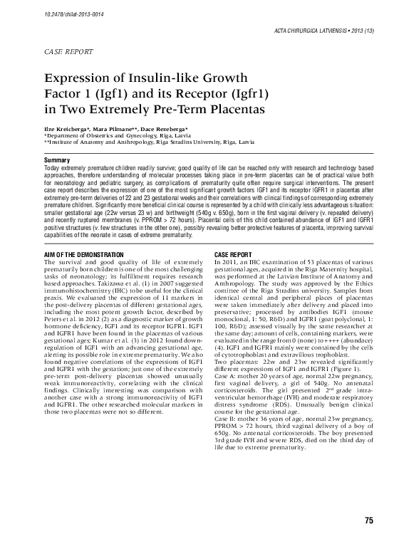 Expression of Insulin-Like Growth Factor 1 (Igf1) and its Receptor ...