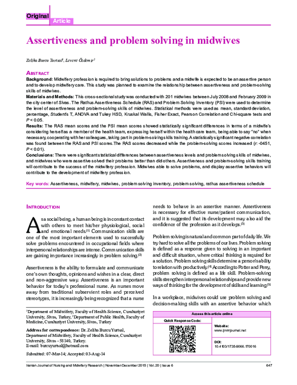Pdf Assertiveness And Problem Solving In Midwives