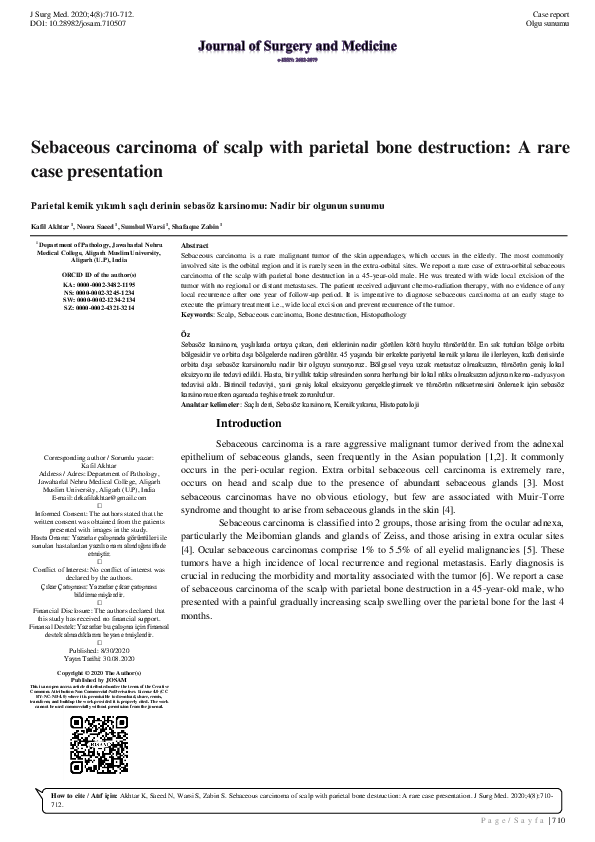 (PDF) Sebaceous carcinoma of scalp with parietal bone destruction: A ...