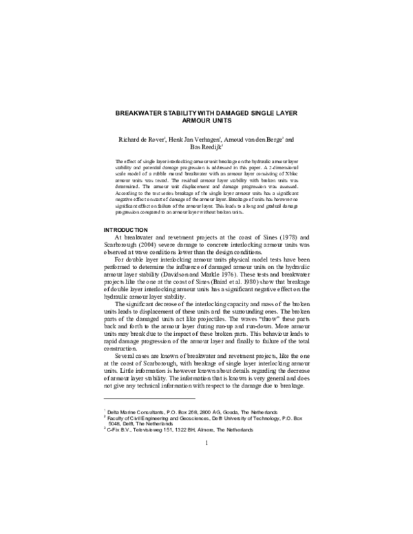 (PDF) Breakwater Stability with Damaged Single Layer Armour Units