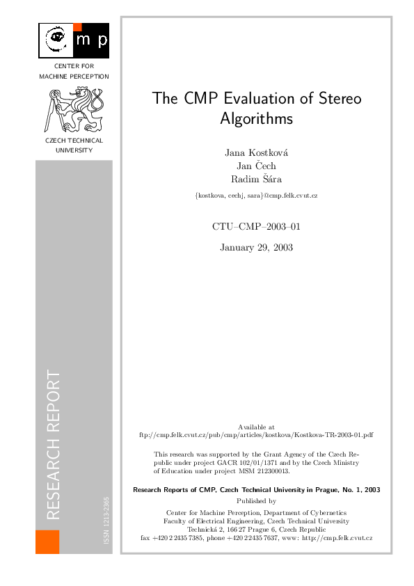 (PDF) CMP Evaluation of Stereo Matching Algorithms