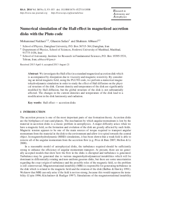 (PDF) Numerical simulation of the Hall effect in magnetized accretion disks with the Pluto code