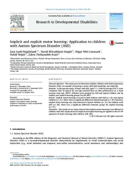 (PDF) Implicit and explicit motor learning: Application to children ...