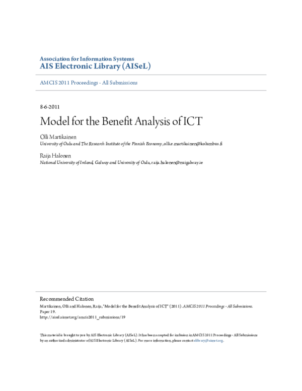 (PDF) Model for the Benefit Analysis of ICT
