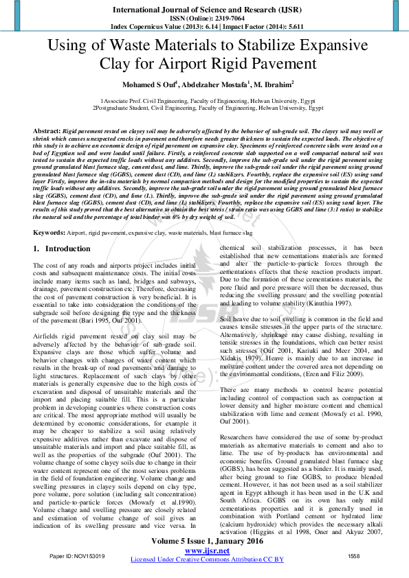 (PDF) Using of Waste Materials to Stabilize Expansive Clay for Airport ...