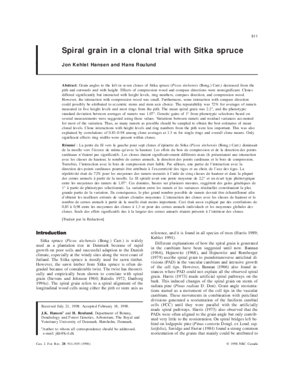 (PDF) Spiral grain in a clonal trial with Sitka spruce