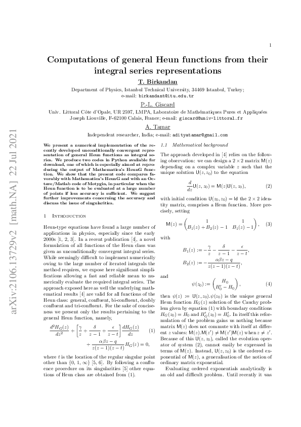 Pdf Python Computations Of General Heun Functions From Their Integral