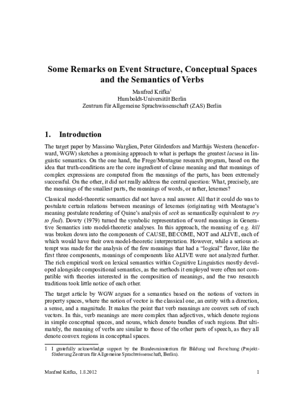 (PDF) Some remarks on event structure, conceptual spaces and the semantics of verbs