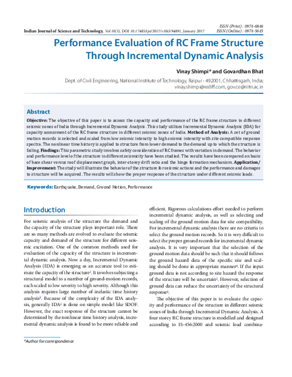 (PDF) Performance Evaluation of RC Frame Structure Through Incremental Dynamic Analysis