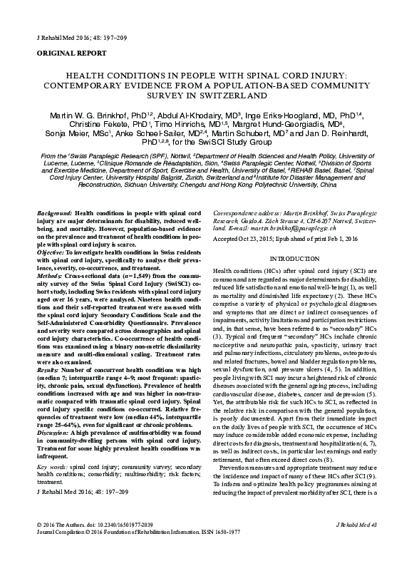 (PDF) Health conditions in people with spinal cord injury: Contemporary ...