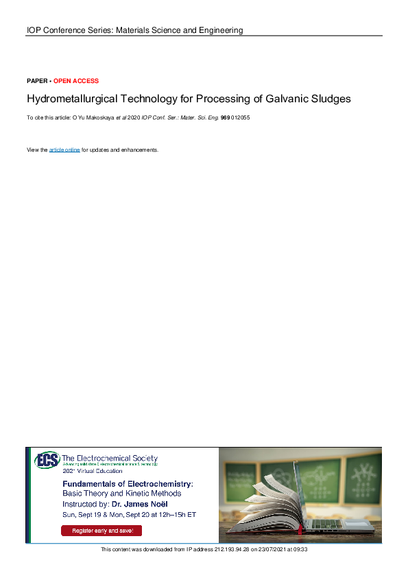(PDF) Hydrometallurgical Technology for Processing of Galvanic Sludges