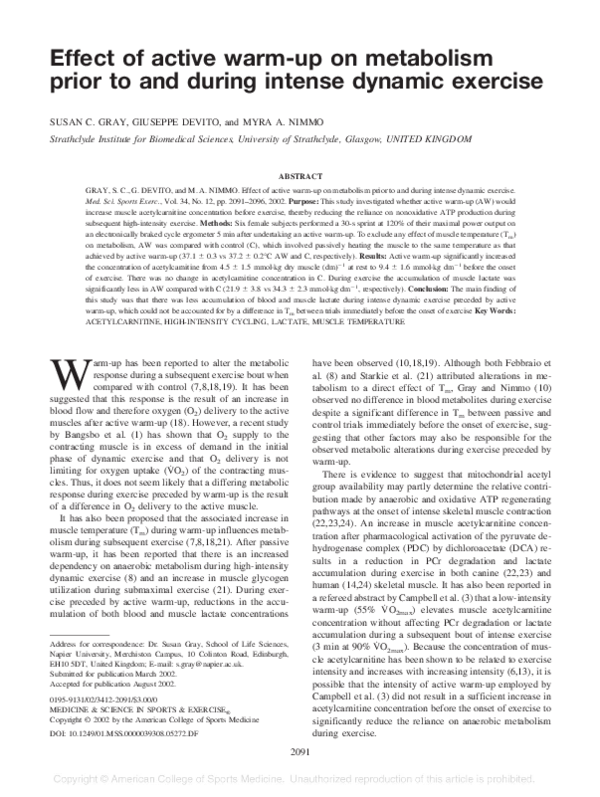 (PDF) Effect of active warm-up on metabolism prior to and during ...