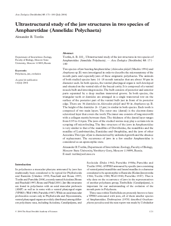 (PDF) Ultrastructural study of the jaw structures in two species of ...