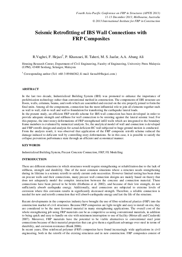 (PDF) Seismic Retrofitting of IBS Wall Connections with FRP Composites