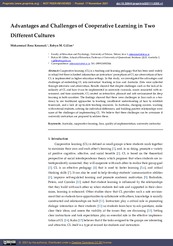 (PDF) Advantages and Challenges of Cooperative Learning in Two ...
