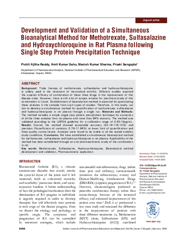 (PDF) Development and Validation of a Simultaneous Bioanalytical Method for Methotrexate ...