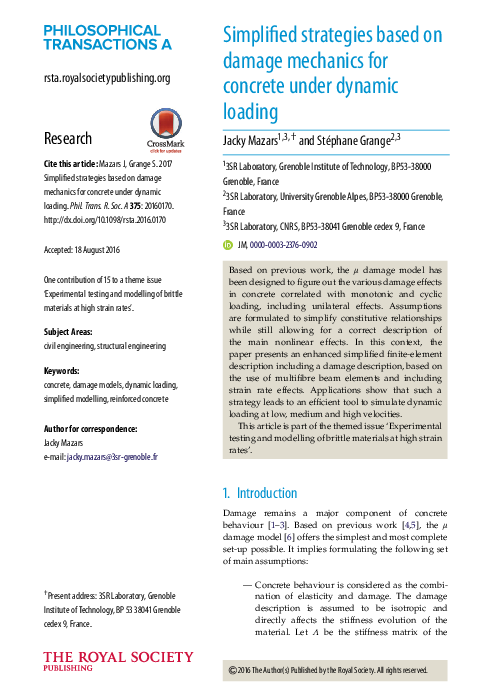 (PDF) Simplified strategies based on damage mechanics for concrete ...