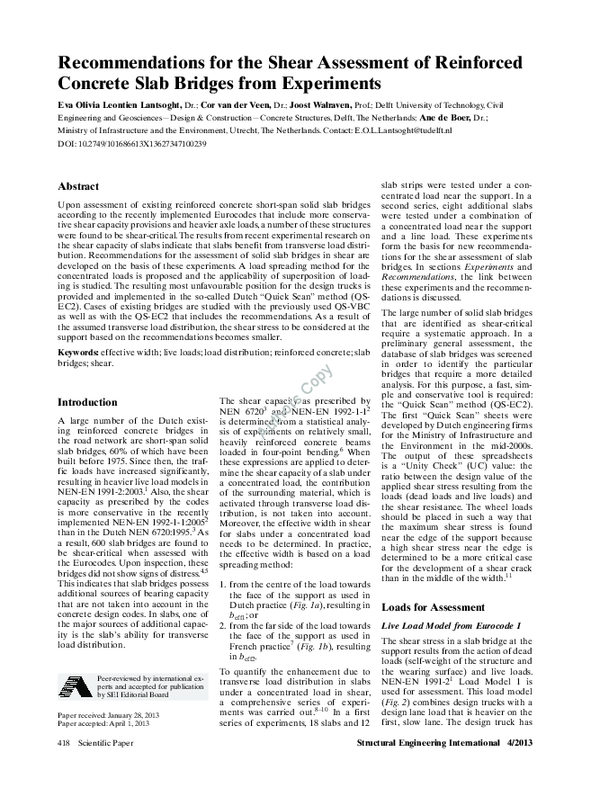 (PDF) Recommendations for the Shear Assessment of Reinforced Concrete Slab Bridges from Experiments