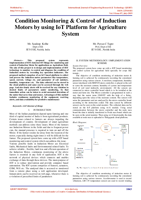 (PDF) Condition Monitoring & Control of Induction Motors by using IoT ...