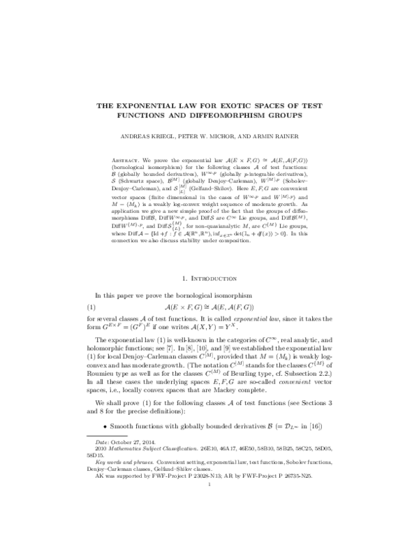 (PDF) The exponential law for exotic spaces of test functions