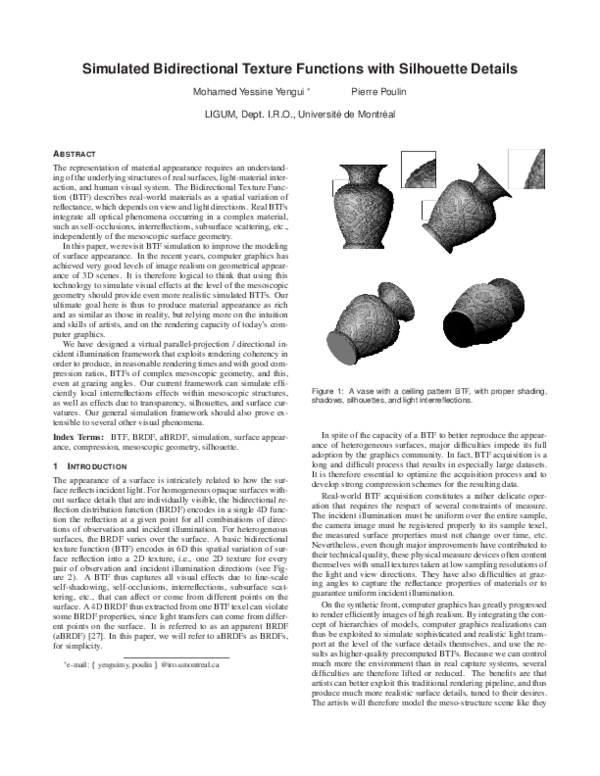 Pdf Simulated Bidirectional Texture Functions With Silhouette Details