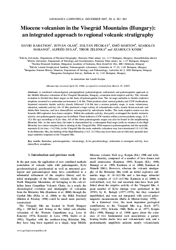(PDF) Miocene volcanism in the Visegrad Mountains (Hungary): an ...