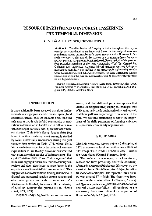 (PDF) Resource partitioning in forest passerines: the temporal dimension