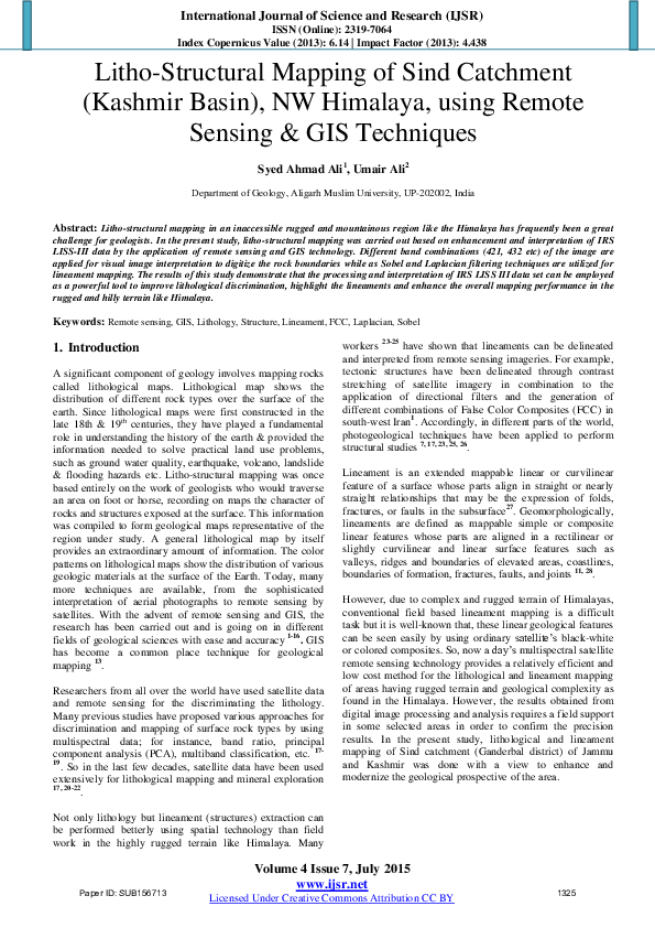 (PDF) Litho-Structural Mapping of Sind Catchment (Kashmir Basin), NW ...