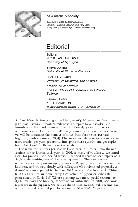 (PDF) New Media and Society: Editorial