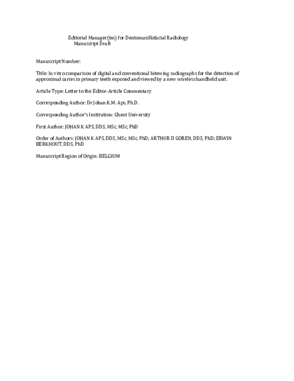 (PDF) In vitro comparison of digital and conventional bitewing radiographs for the detection of ...