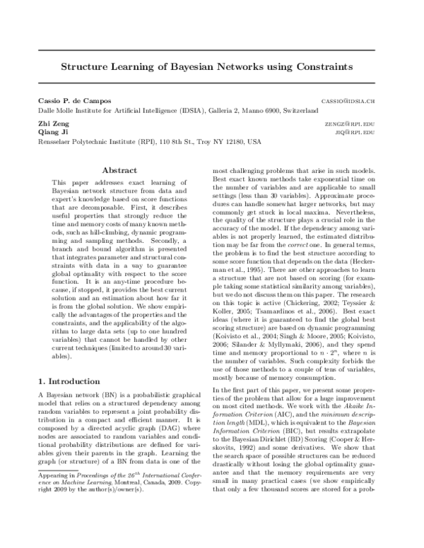 (PDF) Structure Learning of Bayesian Networks Using Dual Genetic Algorithm