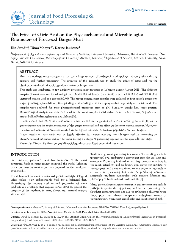 (PDF) The effect of citric acid on the physicochemical and ...