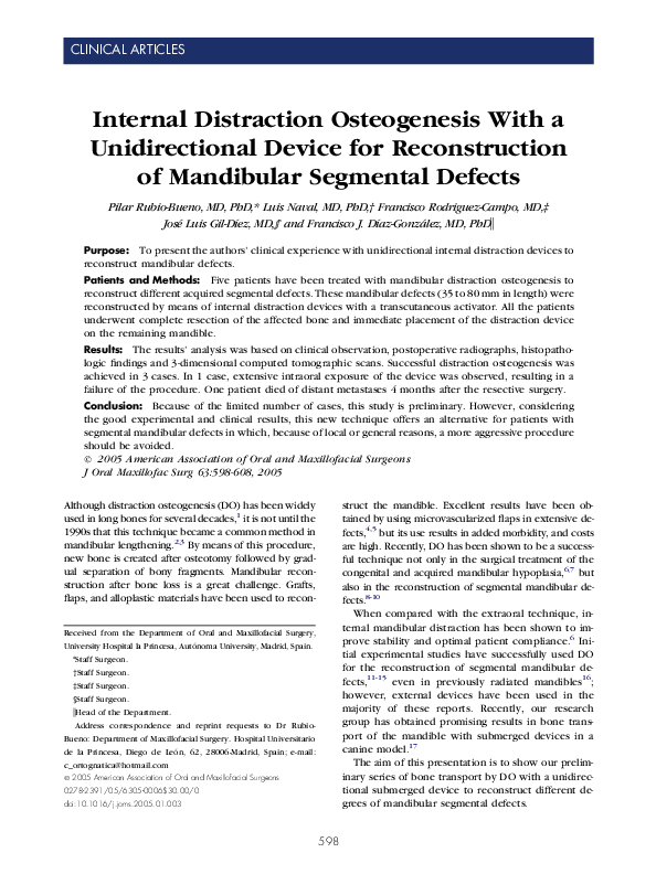 (PDF) Internal Distraction Osteogenesis With a Unidirectional Device ...