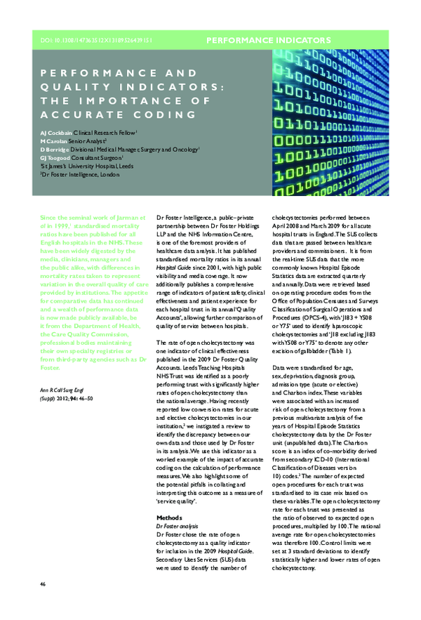 (PDF) Performance and Quality Indicators: The Importance of Accurate Coding