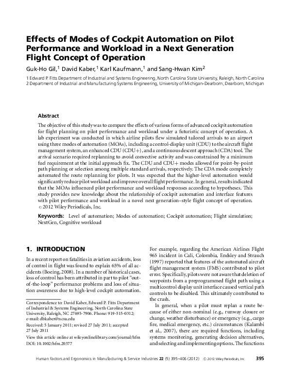 (PDF) Effects of modes of cockpit automation on pilot performance and ...