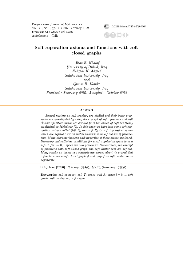 (PDF) Soft separation axioms and functions with soft closed graphs | Nehmat Ahmed - Academia.edu