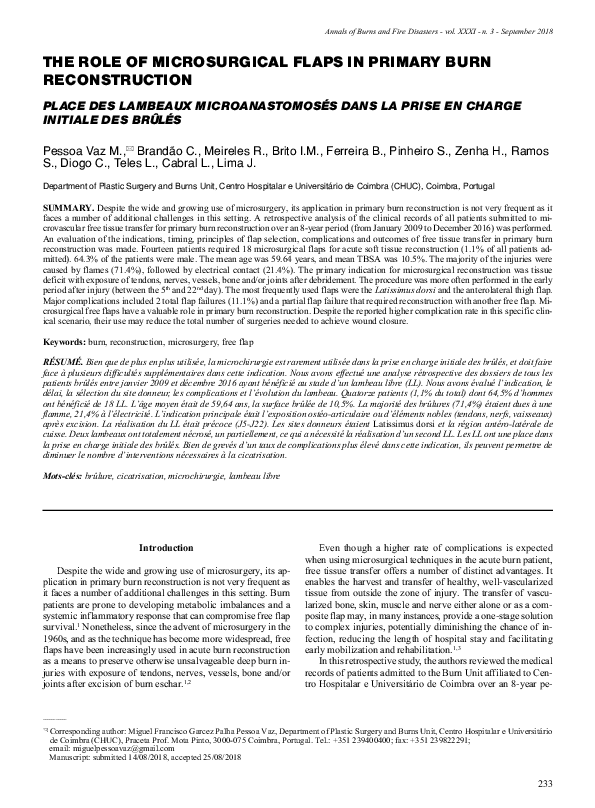 (PDF) The role of microsurgical flaps in primary burn reconstruction