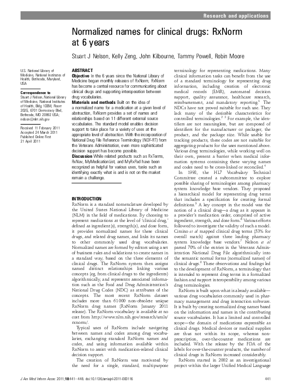 (PDF) Normalized names for clinical drugs: RxNorm at 6 years