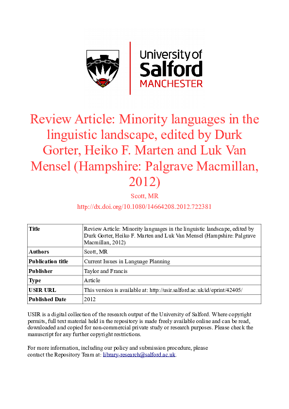 (PDF) Minority languages in the linguistic landscape