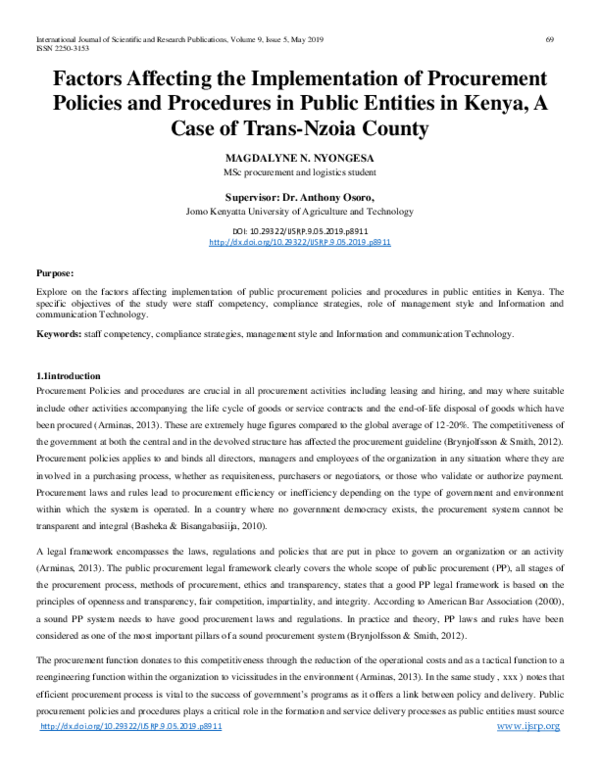 (PDF) Factors Affecting the Implementation of Procurement Policies and ...