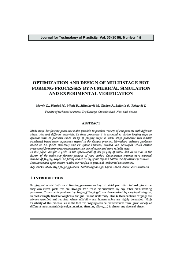 (PDF) Optimization and design of multistage hot forging processes by numerical simulation and ...